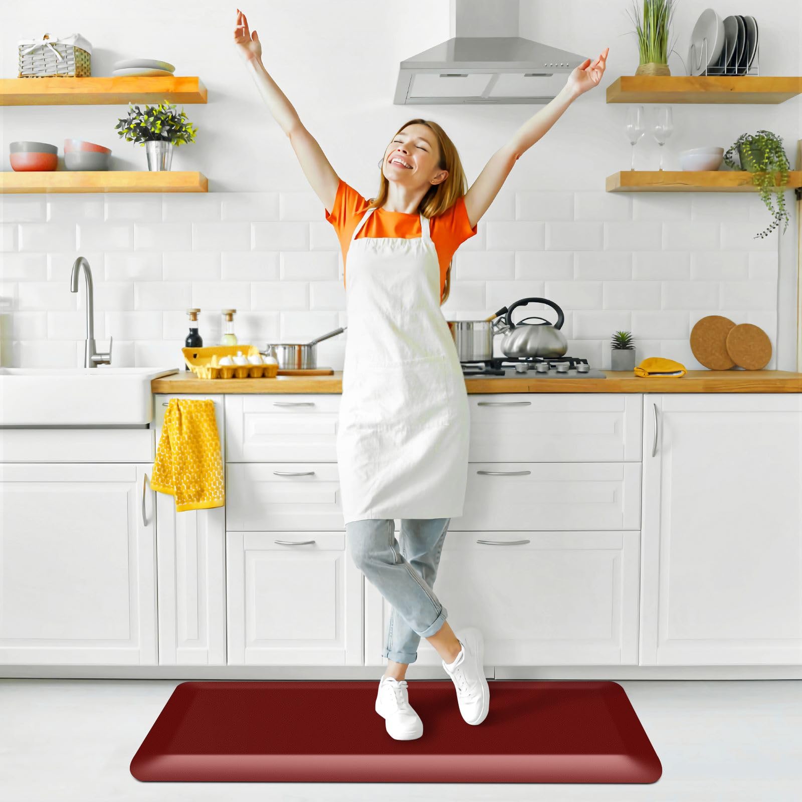 4/5 Inch Thick Kitchen Rugs, Cushioned Kitchen Mats, Anti Fatigue Mat for Floor, Non-Skid Washable Rug Set, Waterproof Standing Desk Mat, Heavy Duty Comfort Foam Mats for Home, Office, 17.3"*39", Red