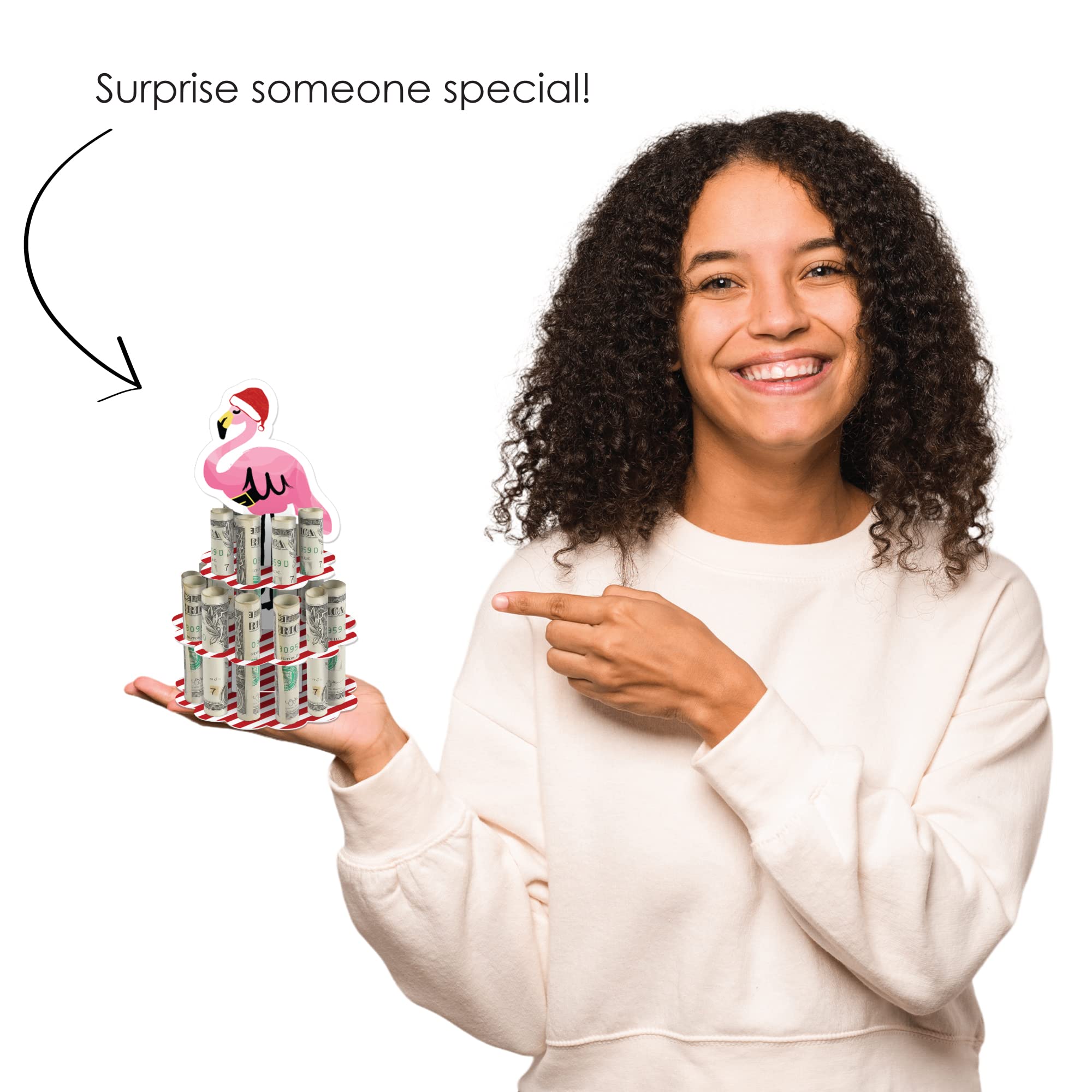 Big Dot of Happiness Flamingle Bells - DIY Tropical Christmas Party Money Holder Gift - Cash Cake