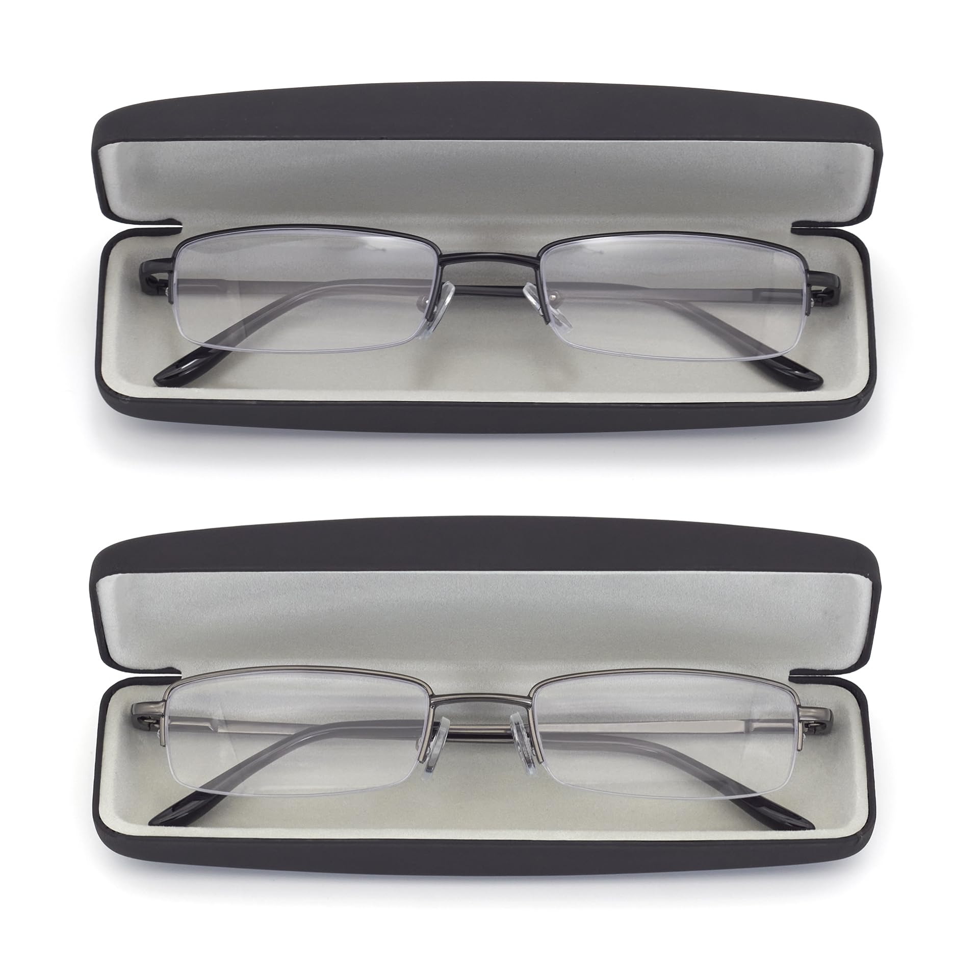 HIGHLIKE 2-Pack Blue Light Blocking Reading Glasses with Hard Cases, Semi Frame Spring Hinge Readers Glasses,Black Gunmetal 1.5 x