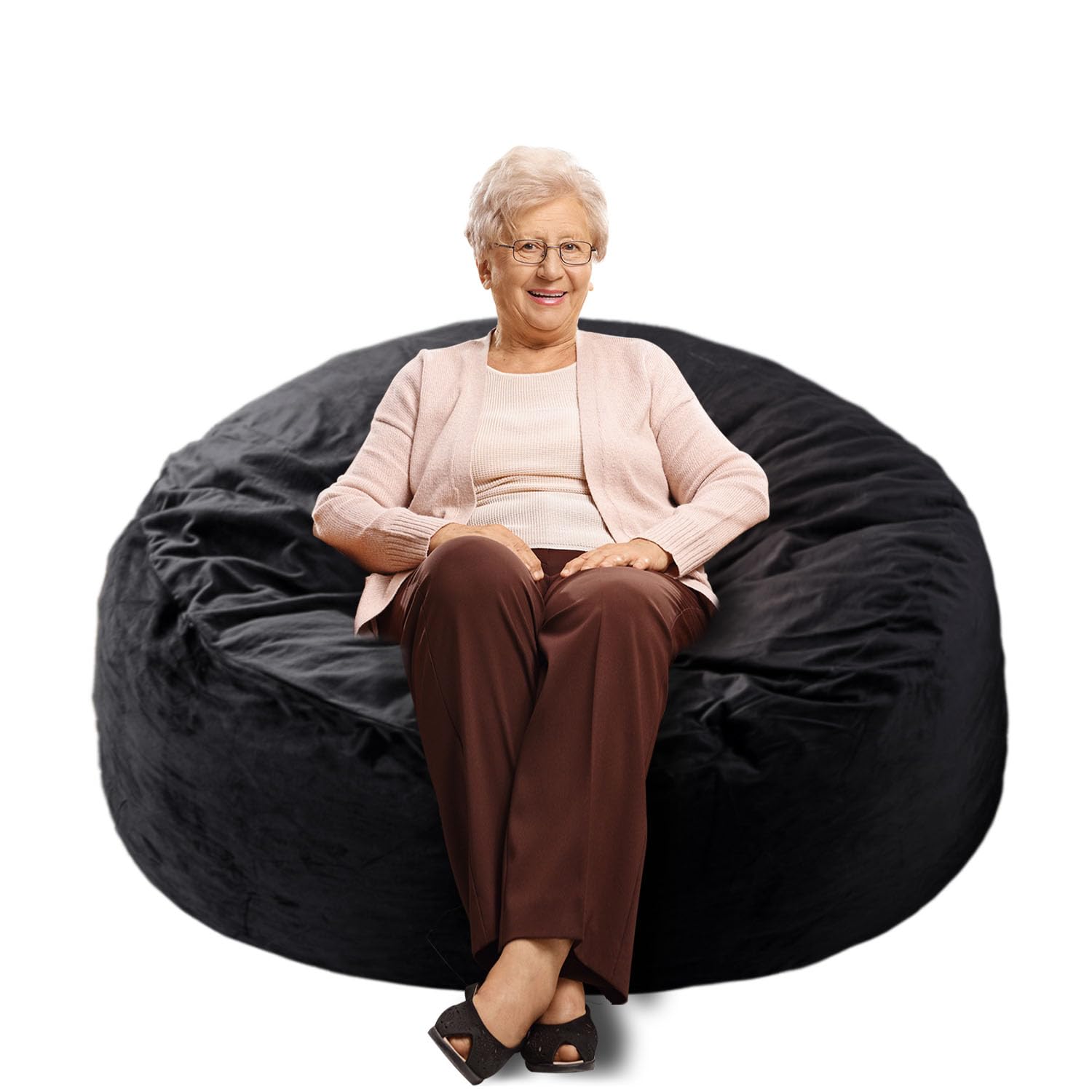 WhatsBedding Bean Bag Chairs for Adults Filled with Memory Foam, Large Bean Bag Sofa, Furniture Bag with Soft Dutch Velvet Cover,Black, 3 FT