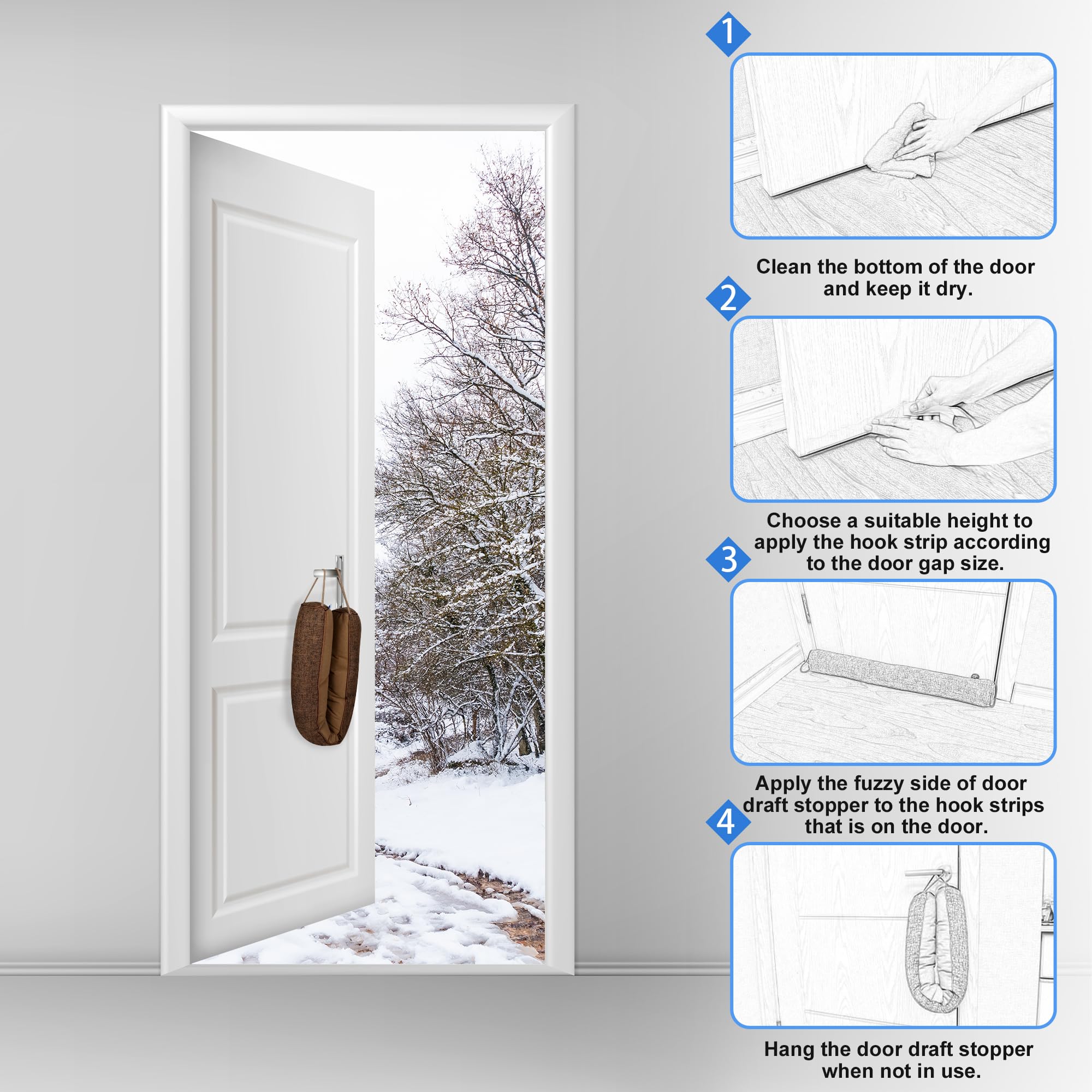 NABOWAN 38" Weighted Under Door Draft Stopper -Triangular Door Draft Blocker with Hook Loops for Easy Install, Save Energy, Home Room Essentials