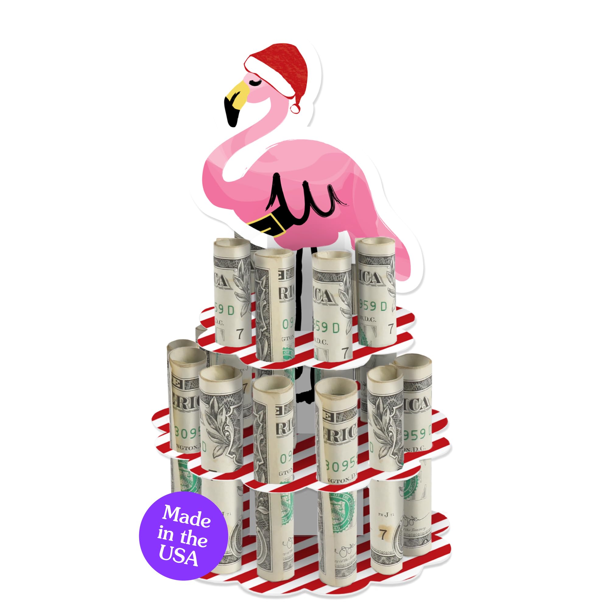 Big Dot of Happiness Flamingle Bells - DIY Tropical Christmas Party Money Holder Gift - Cash Cake