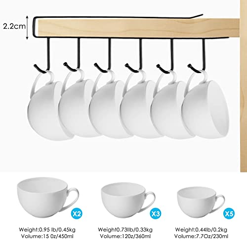 Fusiontec 3pcs x 6 Hook Under Cabinet Mug Hanger - Adhesive Cup Holder Hanger Under Cabinet - Coffee Cup Mug Holder Hanger for Kitchen - Fit for 1 Inch Thickness Shelf or Less (Black)