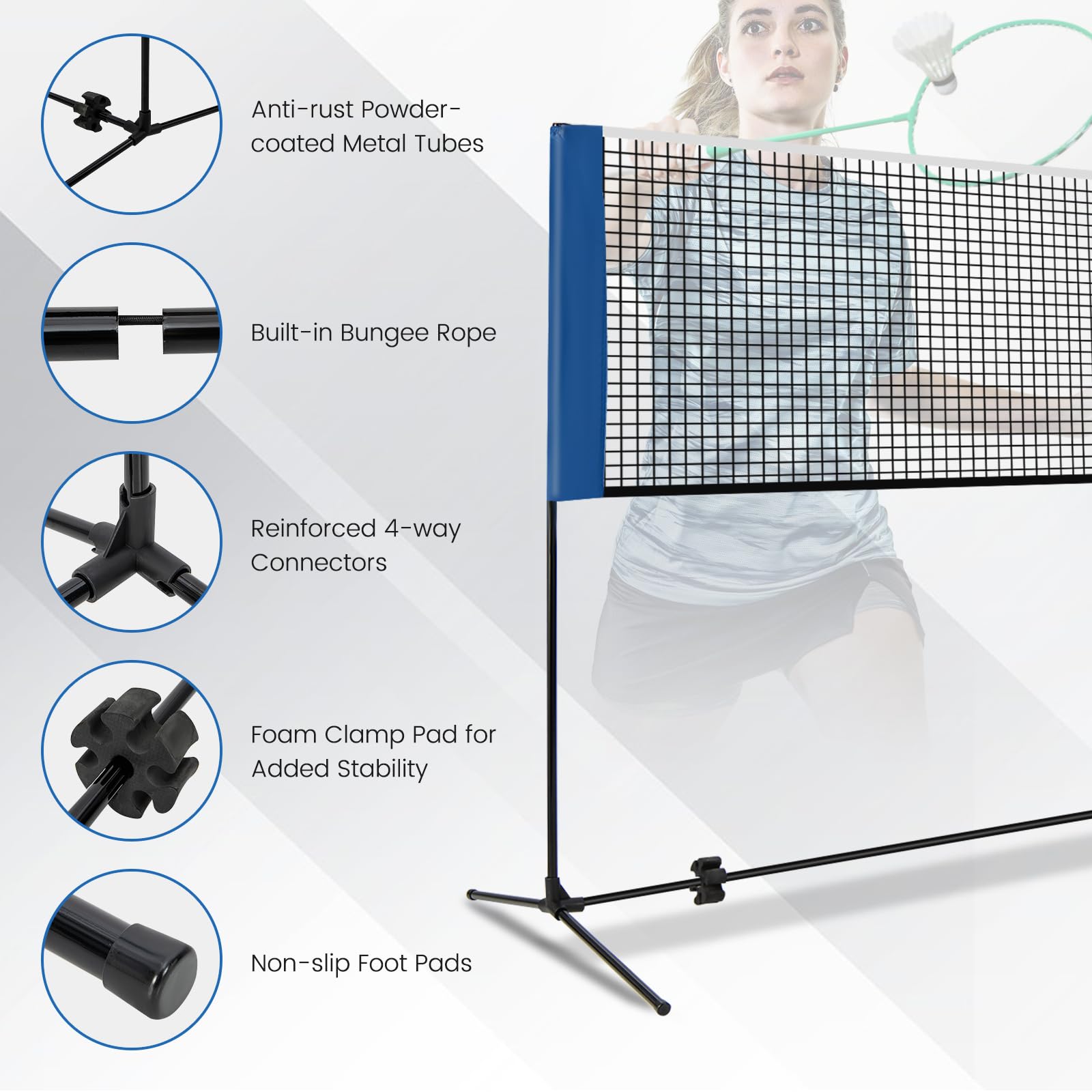 GYMAX Badminton Net, Height Adjustable Tennis Net Set w/Poles, 2 Birdies & Carry Bag, Easy Setup Pickleball Net Sports Net,Portable Volleyball Net for Indoor & Outdoor Game Beach, Backyard (13.8 FT)