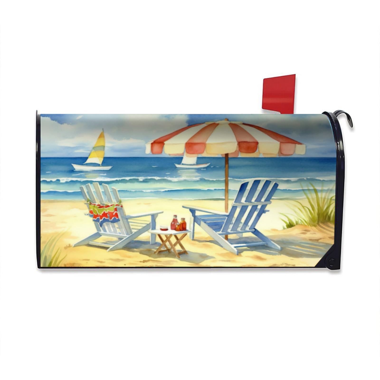 Summer Mailbox Covers Magnetic Standard Size 18" X 21" Beach Life Mailbox Cover Summer Nautical Magnetic Mailbox Covers Post Wraps Letter Box Cover for Home Garden Yard Decor