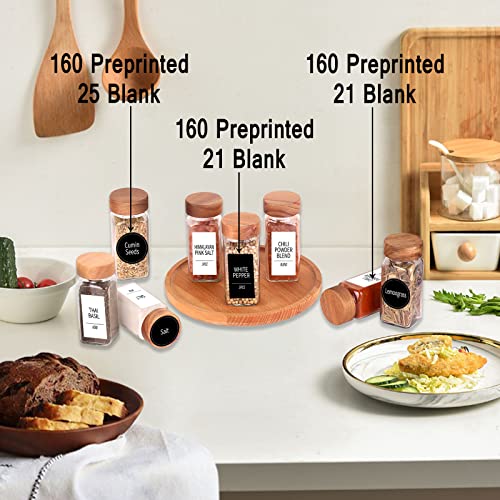 Churboro 36 Spice Jars with 547 Labels - Glass Spice Jars with Shaker Lids - 4 Oz Square Spice Containers with Acacia Wood Lids, Chalk Pen, Funnel Seasoning Jars for Spice Rack, Cabinet, or Drawer