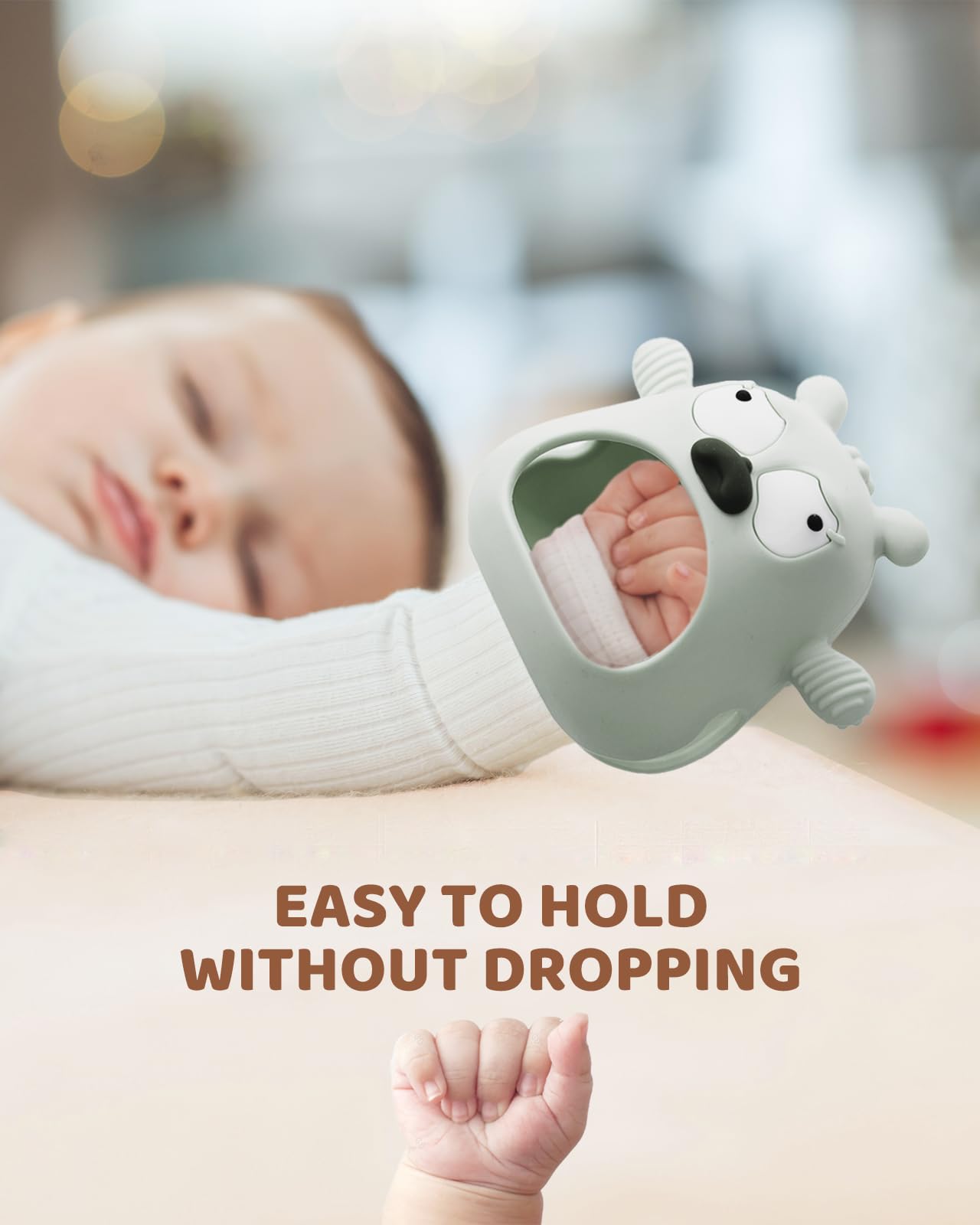 Baby Teething Toy Silicone Teething Mitten for Babies Over 3 Months Anti Dropping Wrist Hand Teethers Baby Chew Toys for Sucking Needs, BPA Free (Olive)