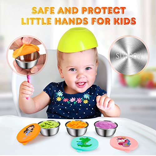 Kids Salad Dressing Container to Go 6 Pack 1.8oz Small Stainless Steel Sauce Cups Condiment Container with Lids Dinosaur Leakproof for Girls Kids Lunch Bento Box
