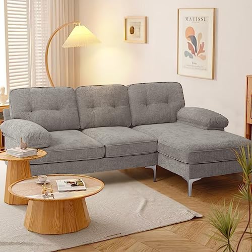 Abakan 79” Modern Sectional Sofas Couches for Living Room, Chenille L Shaped Couches with Chaise for Small Spaces, Sofa with Solid Wood Frame, Attached Armrest, Easy to Install(Light Grey)