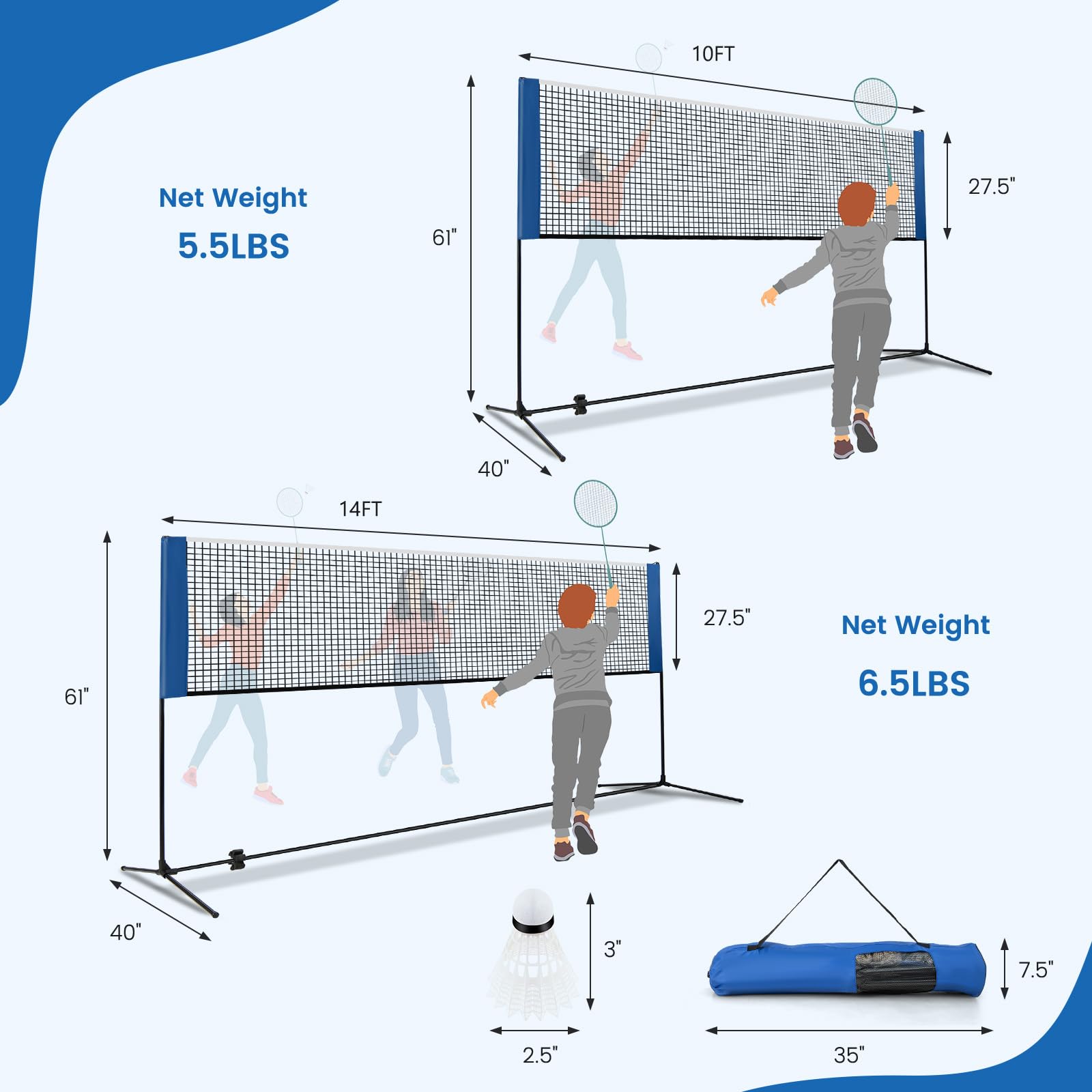 GYMAX Badminton Net, Height Adjustable Tennis Net Set w/Poles, 2 Birdies & Carry Bag, Easy Setup Pickleball Net Sports Net,Portable Volleyball Net for Indoor & Outdoor Game Beach, Backyard (13.8 FT)