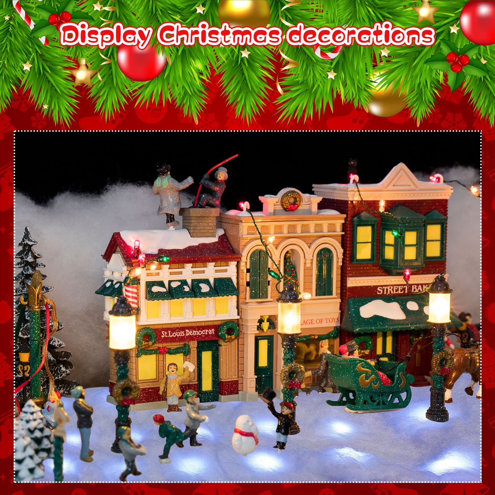 Kittmip 4 Pcs Pre Lit Christmas Snow Blanket with LED Lights Holiday Lighted Table Runner Christmas Village Accessories LED Fake Snow Decoration for Village Display, 59 x 16 (White)