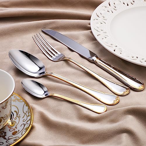Zerophilo Silverware Set Gold Cutlery Set Mirror Polished Flatware Set Stainless Steel knife fork spoon Dishwasher Safe Gift of Wedding Housewarming Service for 1 (Gold)