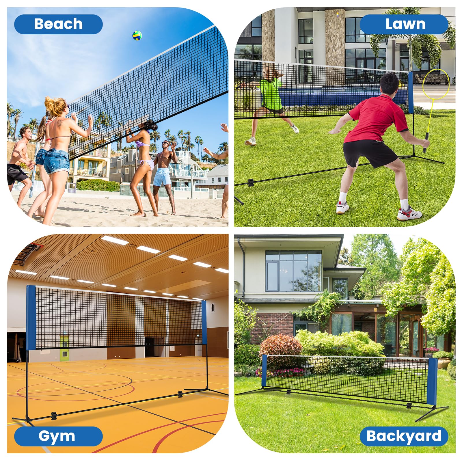 GYMAX Badminton Net, Height Adjustable Tennis Net Set w/Poles, 2 Birdies & Carry Bag, Easy Setup Pickleball Net Sports Net,Portable Volleyball Net for Indoor & Outdoor Game Beach, Backyard (13.8 FT)