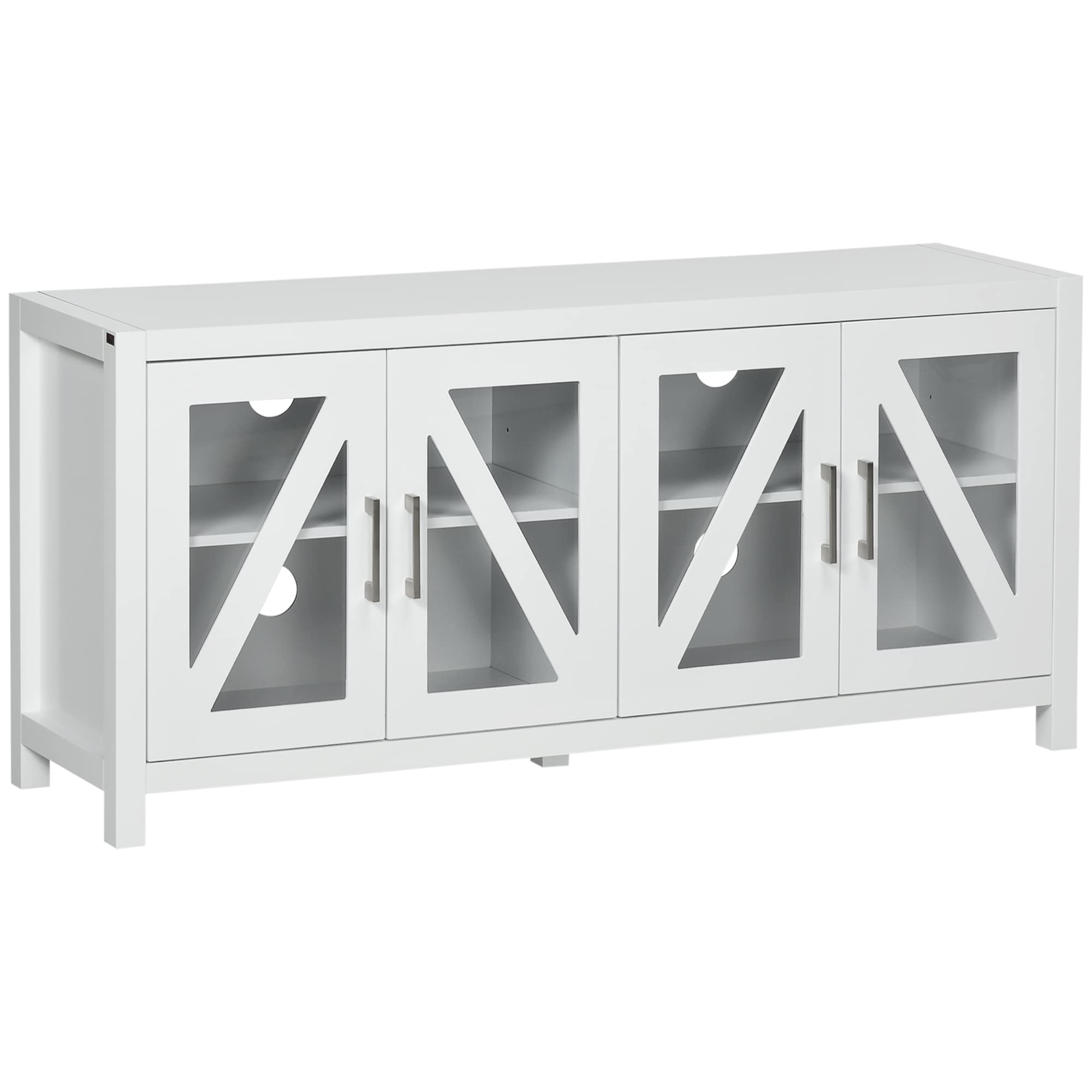 HOMCOM TV Cabinet Stand for TVs up to 58", Entertainment Center with Adjustable Shelves, 4 Glass Doors and 4 Cable Holes for Living Room, White