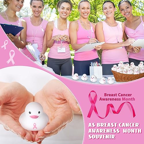 Libima 2 Inch Breast Cancer Awareness Rubber Ducks Bulk White Float Rubber Ducks Mini Rubber Ducks Bath Toy for Bath Baby Shower Birthday Gifts Breast Cancer Party Favors (48 Pcs)