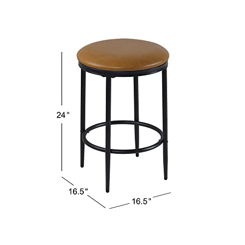 HomePop Upholstered Metal Barstool, Fabric Side Chairs for Dining Room, Kitchen and Living Room - Carmel Brown Faux Leather