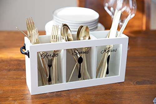BLU MONACO White Wooden Flatware, Cutlery, Kitchen Utensil & Silverware Caddy Organizer Bin Holder for Forks, Spoons, Knives - Perfect for Kitchen Countertop