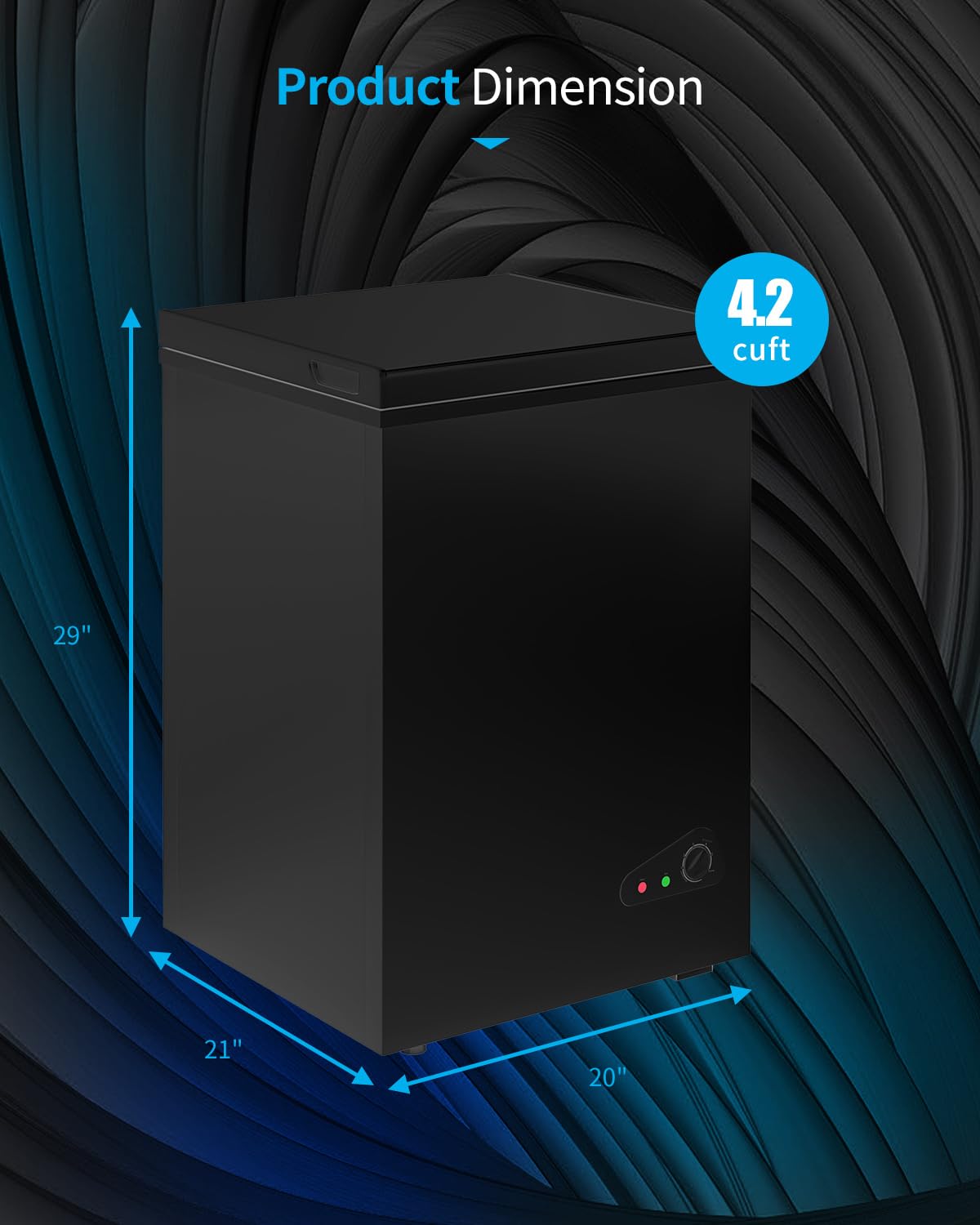 TABU Chest Freezer, 4.2 Cu Ft Deep Freezer with Removable Storage Basket, Black Top Open Door Freezer with 7 Level Adjustable Temperature, Compact Freezer with Top Open Door (Black)