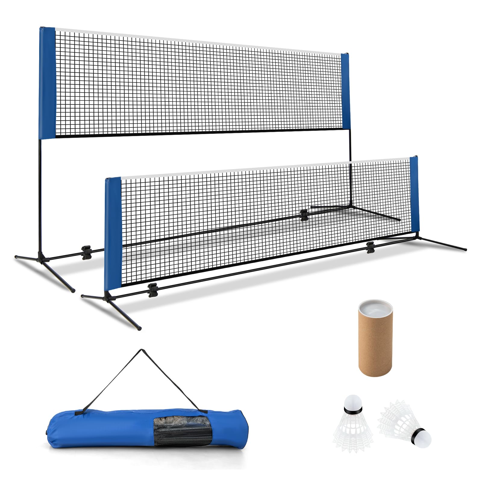 GYMAX Badminton Net, Height Adjustable Tennis Net Set w/Poles, 2 Birdies & Carry Bag, Easy Setup Pickleball Net Sports Net,Portable Volleyball Net for Indoor & Outdoor Game Beach, Backyard (13.8 FT)