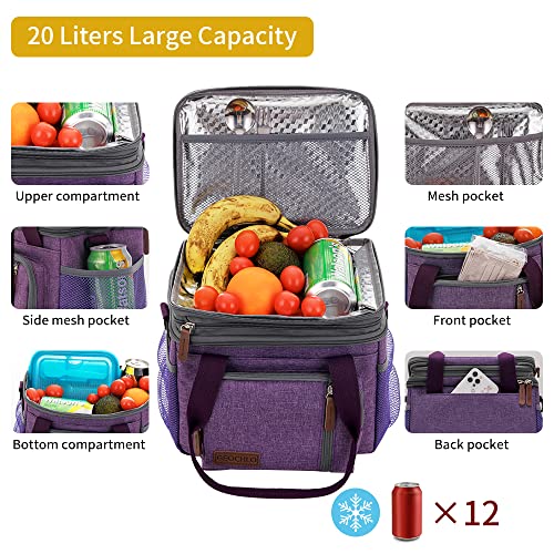 Geochlo Insulated Lunch Bag for Women Men, Lunch Box Leakproof Cooler Tote with Shoulder Strap for Work Picnic School (Purple)