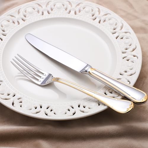Zerophilo Silverware Set Gold Cutlery Set Mirror Polished Flatware Set Stainless Steel knife fork spoon Dishwasher Safe Gift of Wedding Housewarming Service for 1 (Gold)