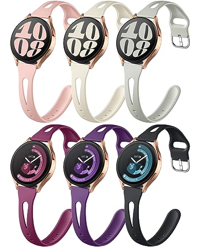 GEAK 6 Pack Compatible with Samsung Galaxy Watch 6 Band/Galaxy Watch 4 Band/Galaxy Watch 5 Band 40mm 44m, 20mm Soft Silicone Sport Straps for Galaxy Watch 6/5/4/3/Galaxy Classic/Active 2 Women