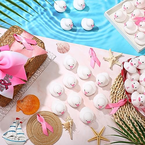 Libima 2 Inch Breast Cancer Awareness Rubber Ducks Bulk White Float Rubber Ducks Mini Rubber Ducks Bath Toy for Bath Baby Shower Birthday Gifts Breast Cancer Party Favors (48 Pcs)