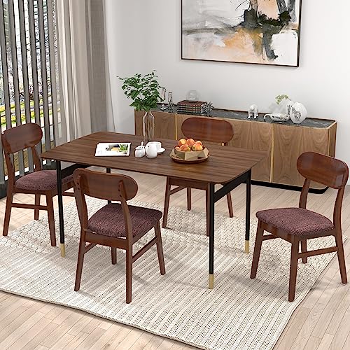 Giantex Wooden Dining Chairs Set of 2 Walnut, Farmhouse Kitchen Chairs with Padded Seat, Rubber Wood Frame, Armless Mid-Century Dining Room Chair with Curved Back, Walnut