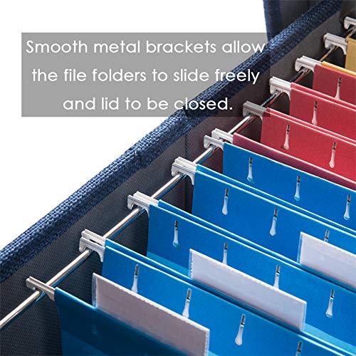 PRANDOM File Organizer Box - Set of 2 Collapsible Decorative Linen Filing Storage Hanging File Folders with Lids Office Cabinet Letter/Legal Size Navy Blue (17x14x11.2 inch)