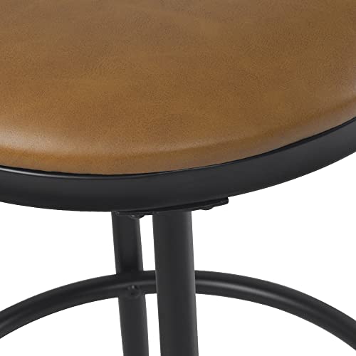 HomePop Upholstered Metal Barstool, Fabric Side Chairs for Dining Room, Kitchen and Living Room - Carmel Brown Faux Leather