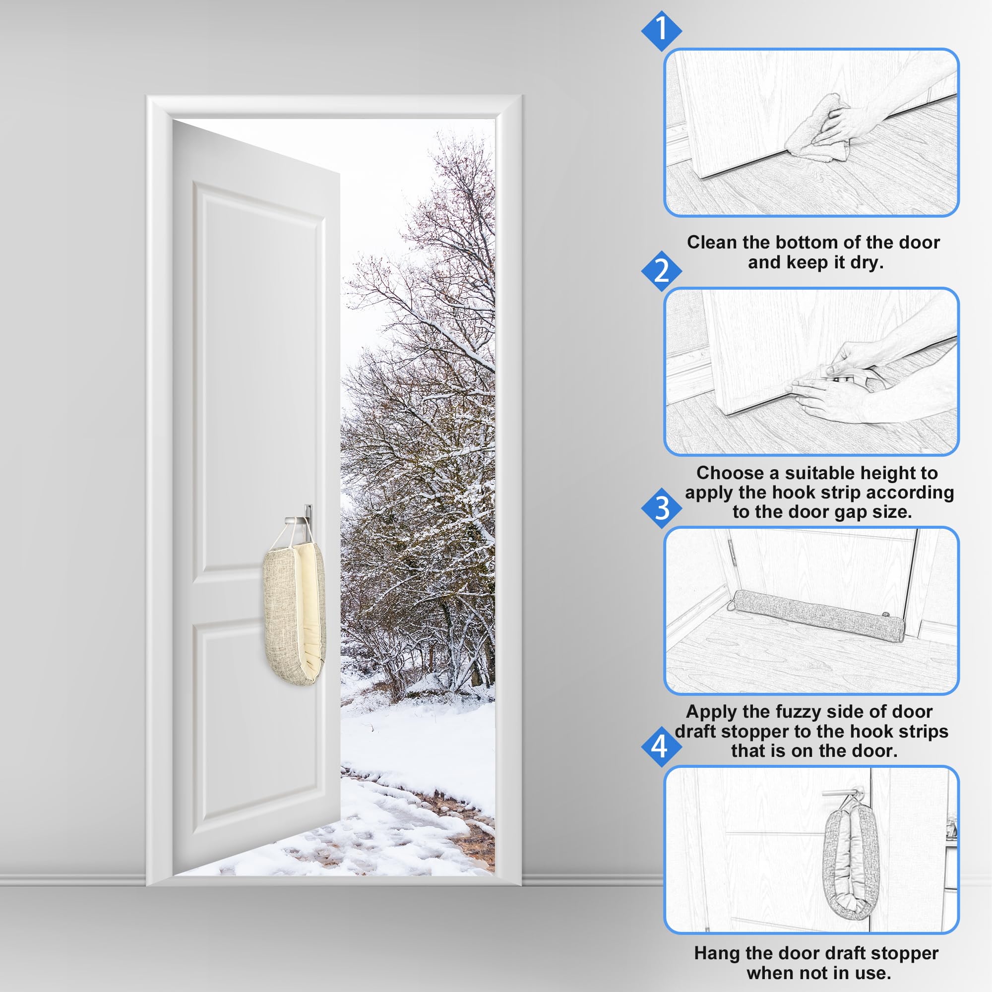 NABOWAN 36" Weighted Under Door Draft Stopper -Triangular Door Draft Blocker with Hook Loops for Easy Install, Save Energy, Home Room Essentials