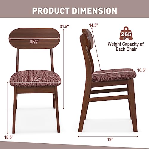 Giantex Wooden Dining Chairs Set of 2 Walnut, Farmhouse Kitchen Chairs with Padded Seat, Rubber Wood Frame, Armless Mid-Century Dining Room Chair with Curved Back, Walnut
