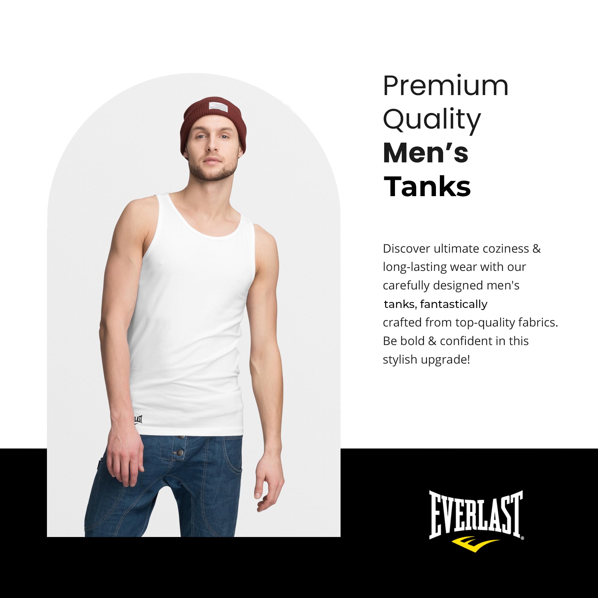 Everlast 6-Pack Men's Essential Tank Tops, Undershirts – Breathable, Tagless, Cotton Mens T Shirt – T Shirts for Men Pack (L, White)