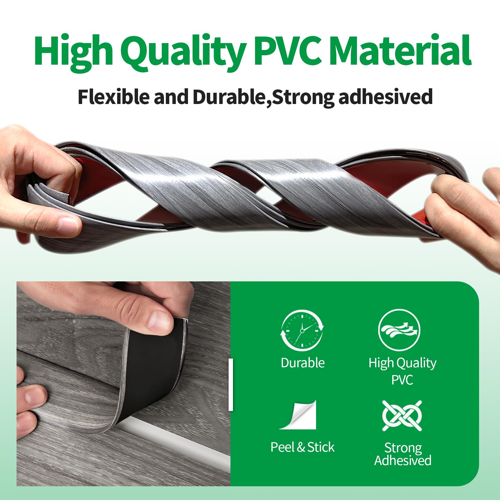 10FT Self Adhesive Vinyl Floor Transition Strip - Linoleum Peel and Stick Laminate Flooring Edge Trim for Joining Floor Carpet Tiles in Bathroom, Bedroom, Kitchen, etc. (1.57IN, Gray)