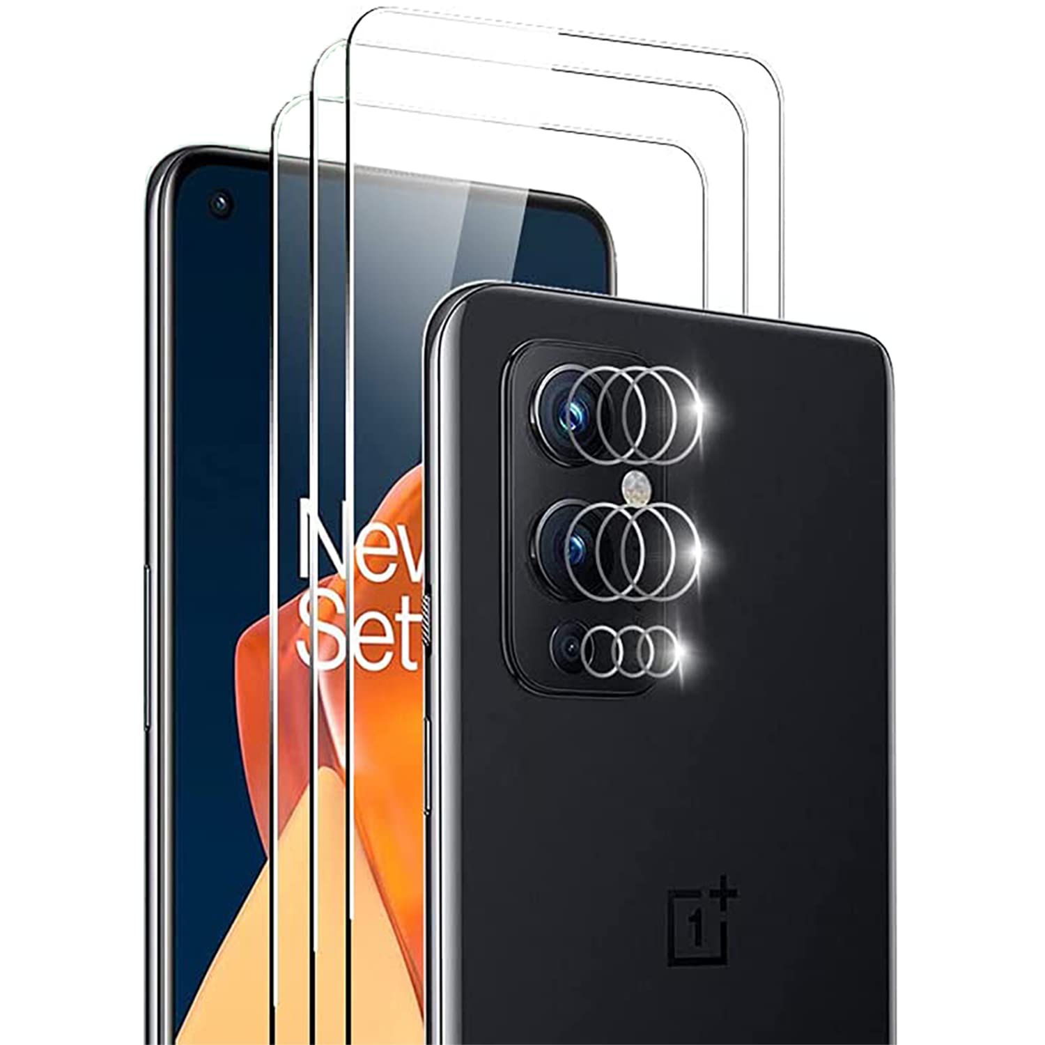 YRMJK 3+3 Compatible OnePlus 9 Screen Protectors + Camera Lens Protectors, 3D Full Coverage 99% HD Clarity 9H Premium Tempered Glass Compatible OnePlus 9
