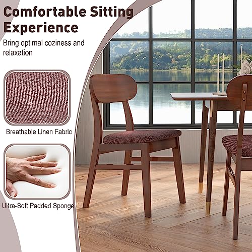 Giantex Wooden Dining Chairs Set of 2 Walnut, Farmhouse Kitchen Chairs with Padded Seat, Rubber Wood Frame, Armless Mid-Century Dining Room Chair with Curved Back, Walnut