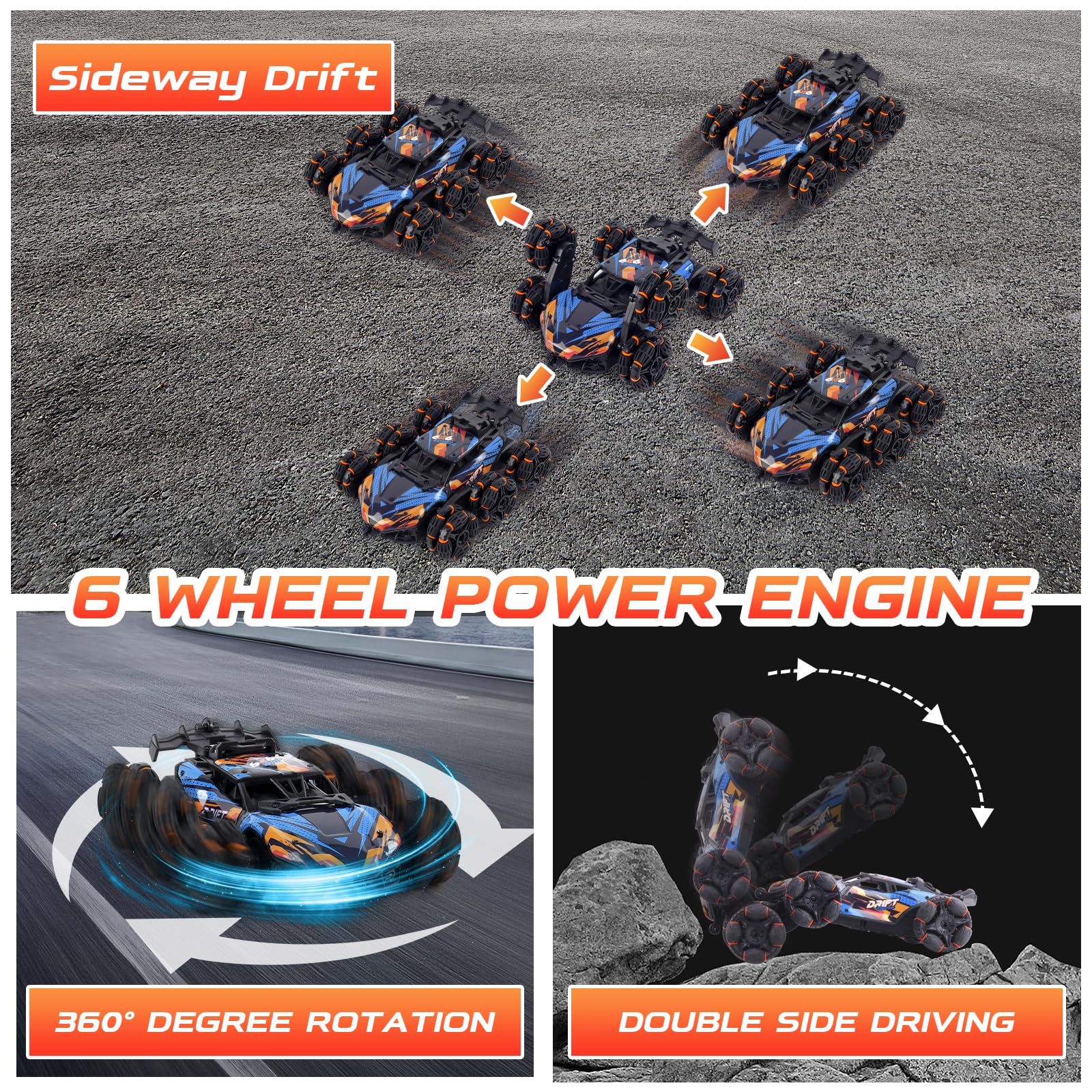 Gesture Sensing Rc Stunt Car With Light & Music, 2.4GHz Drift Stunt Remote Control Cars, 6WD Double Sided 360° Rotating Transform Off Road RC Stunt Car, Toy Car for 6-12 Year Old Boys & Girls