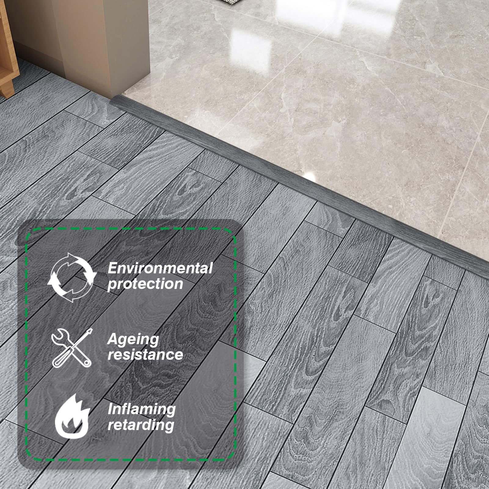 10FT Self Adhesive Vinyl Floor Transition Strip - Linoleum Peel and Stick Laminate Flooring Edge Trim for Joining Floor Carpet Tiles in Bathroom, Bedroom, Kitchen, etc. (1.57IN, Gray)
