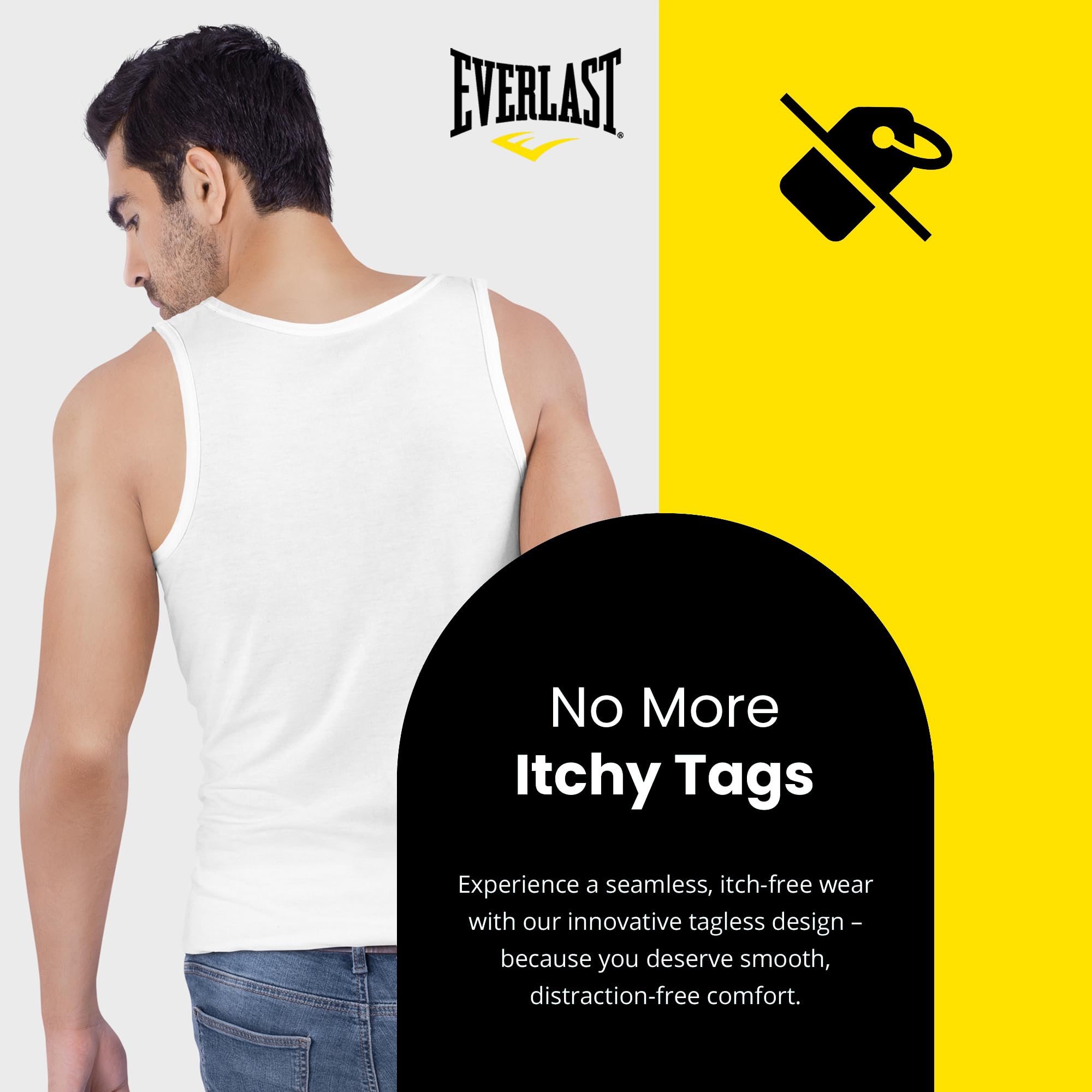 Everlast 6-Pack Men's Essential Tank Tops, Undershirts – Breathable, Tagless, Cotton Mens T Shirt – T Shirts for Men Pack (L, White)