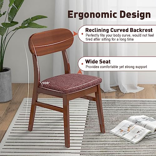 Giantex Wooden Dining Chairs Set of 2 Walnut, Farmhouse Kitchen Chairs with Padded Seat, Rubber Wood Frame, Armless Mid-Century Dining Room Chair with Curved Back, Walnut