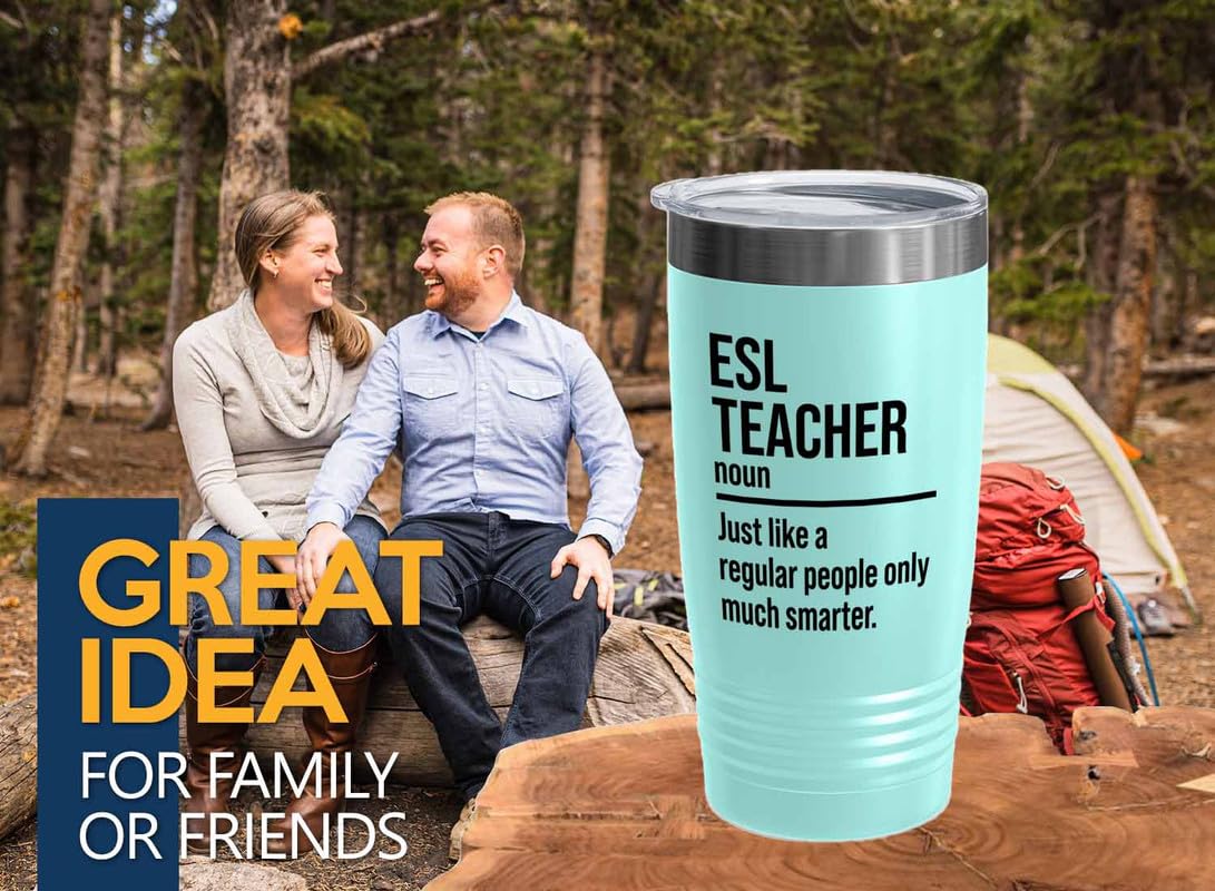 Flairy Land ESL Teacher Tumbler 20oz Silver -ESL teacher B - Linguist Bilingual Kids Idiom English Teacher School Assistant Language Learner Educator