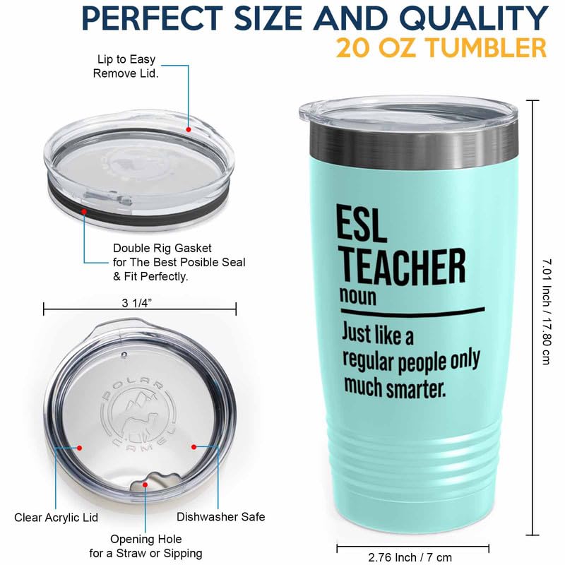 Flairy Land ESL Teacher Tumbler 20oz Silver -ESL teacher B - Linguist Bilingual Kids Idiom English Teacher School Assistant Language Learner Educator