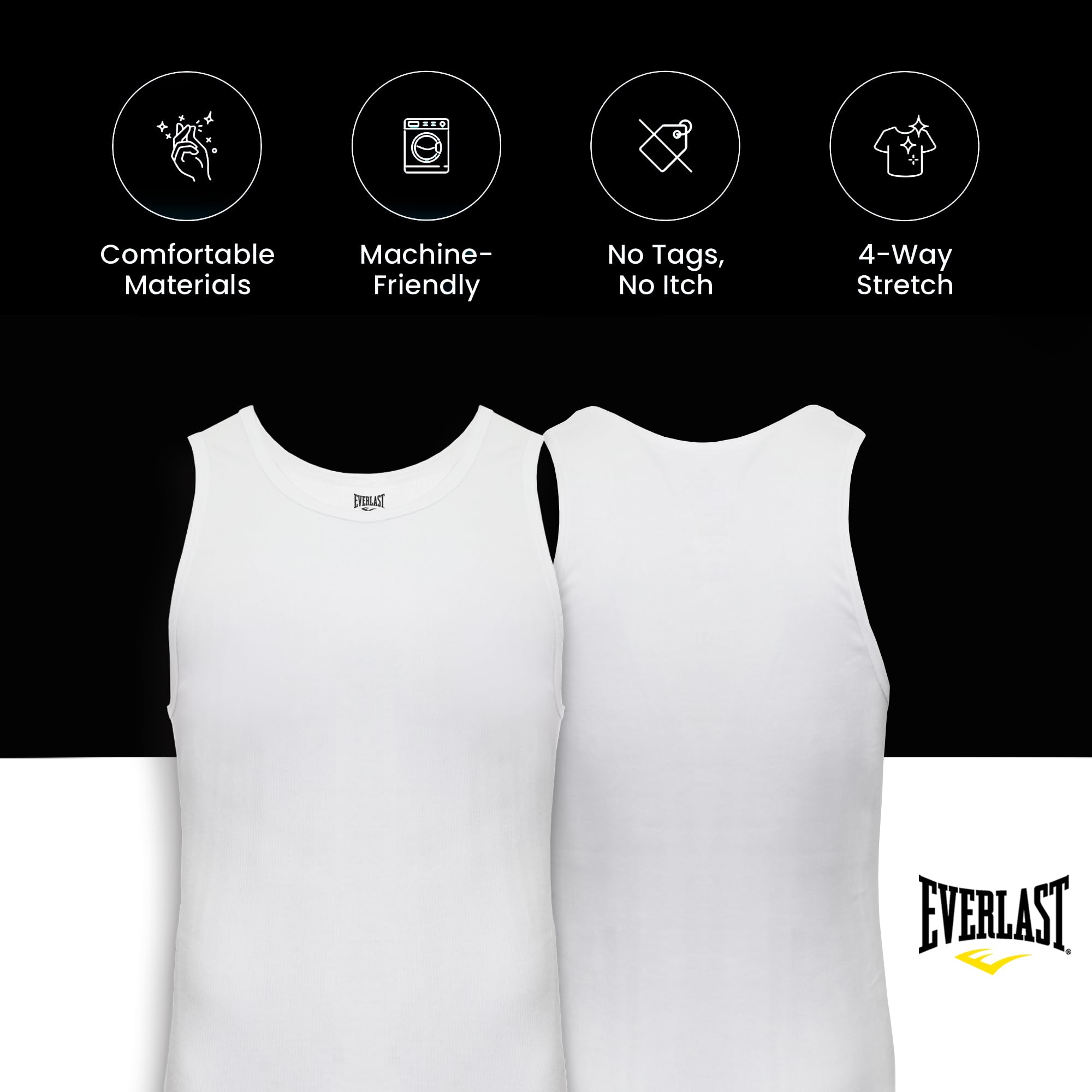 Everlast 6-Pack Men's Essential Tank Tops, Undershirts β Breathable, Tagless, Cotton Mens T Shirt β T Shirts for Men Pack (L, White)