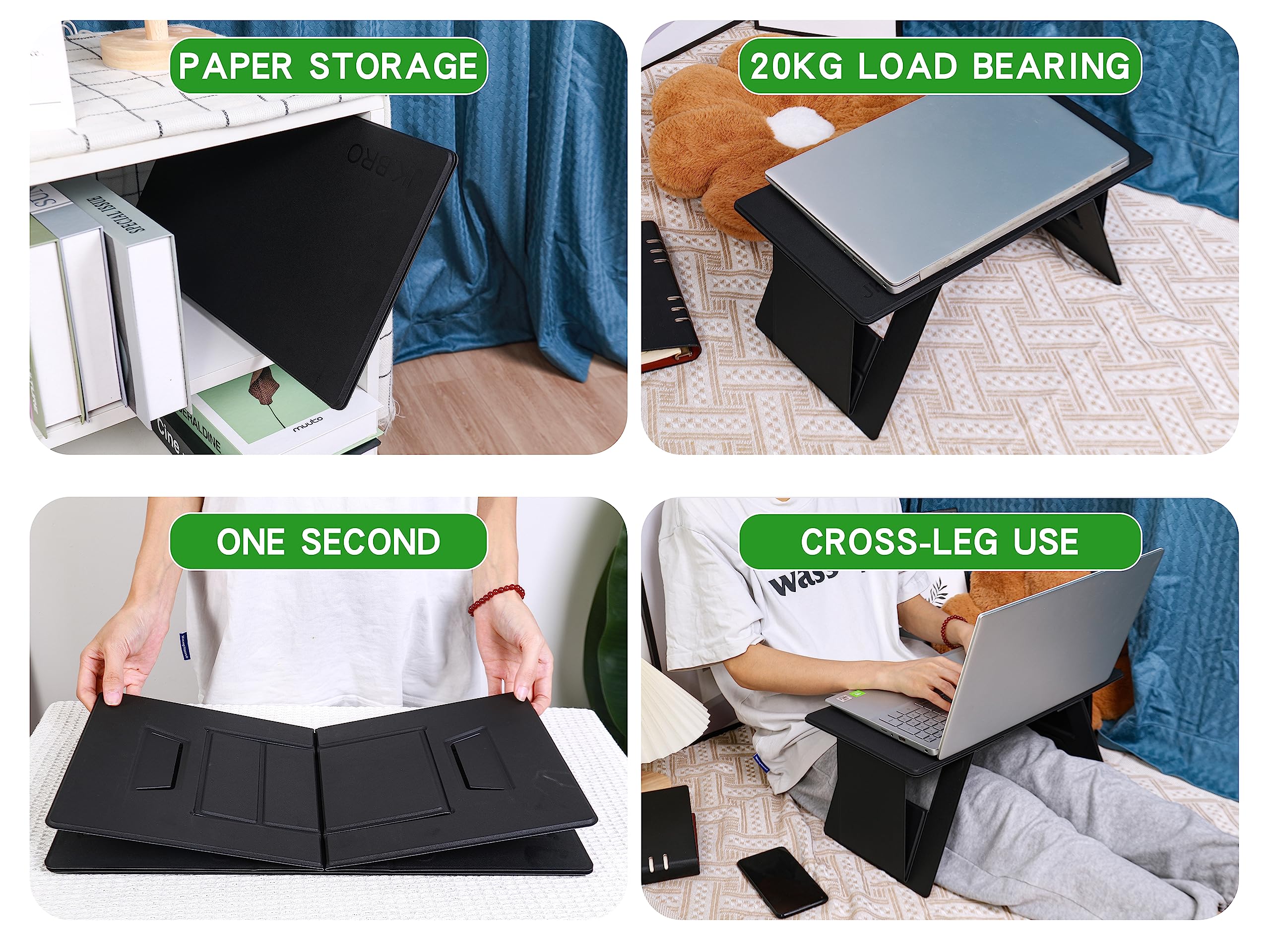 MRJKNRO.KJ Folding Table Desk at Home in The Office and car for Computer Laptop Pad Phone Reading Writing Easy to use Carry and stroage Lightweight (Black, 9.4“X17.7"X8.26")