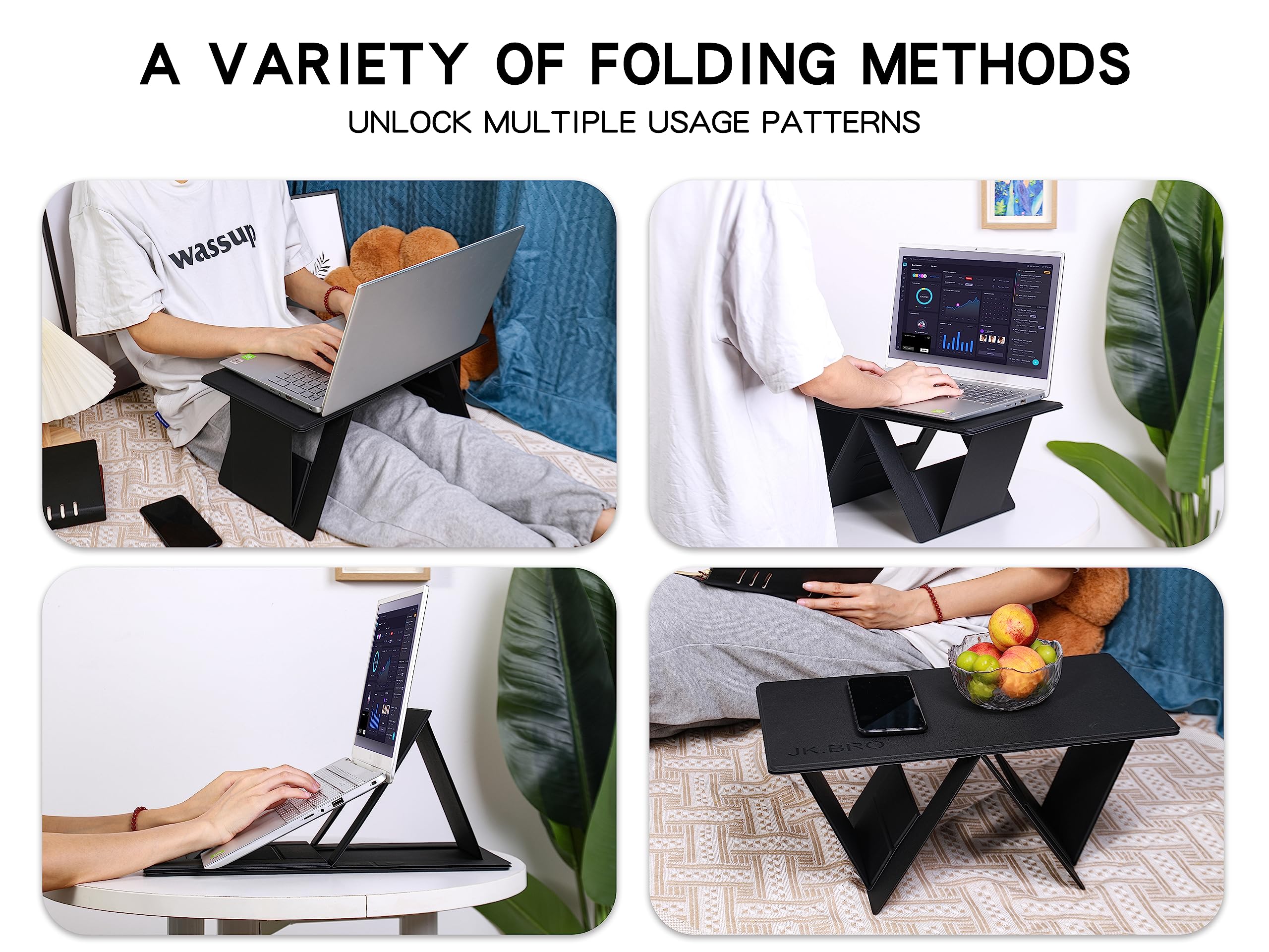 MRJKNRO.KJ Folding Table Desk at Home in The Office and car for Computer Laptop Pad Phone Reading Writing Easy to use Carry and stroage Lightweight (Black, 9.4“X17.7"X8.26")