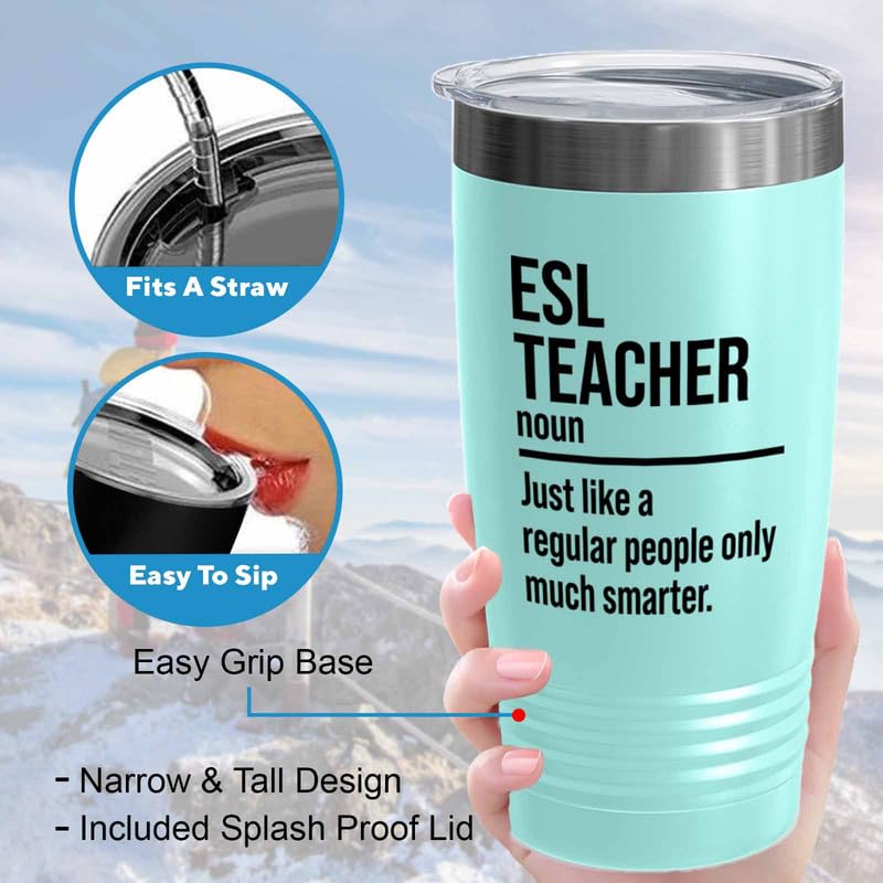 Flairy Land ESL Teacher Tumbler 20oz Silver -ESL teacher B - Linguist Bilingual Kids Idiom English Teacher School Assistant Language Learner Educator