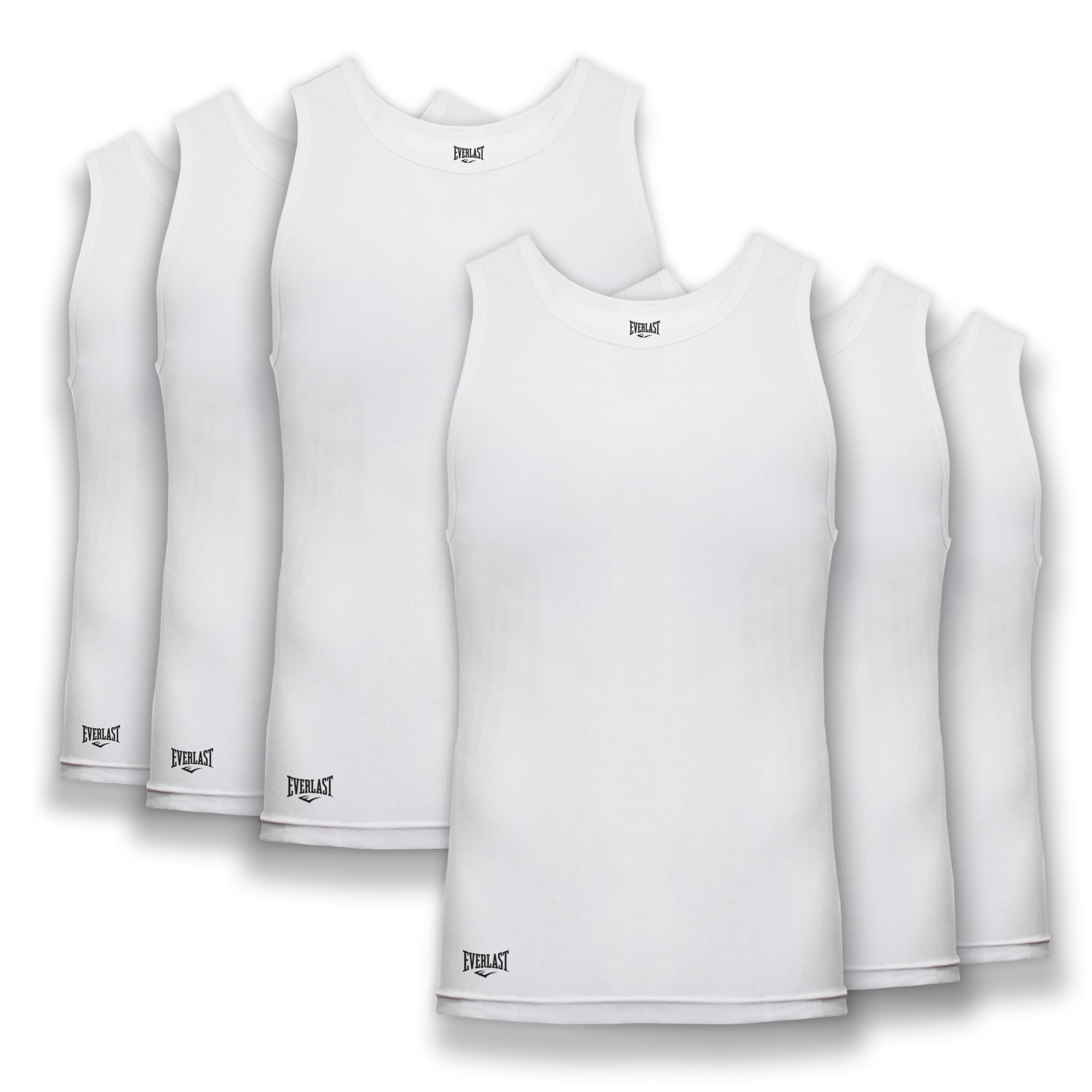 Everlast 6-Pack Men's Essential Tank Tops, Undershirts – Breathable, Tagless, Cotton Mens T Shirt – T Shirts for Men Pack (L, White)