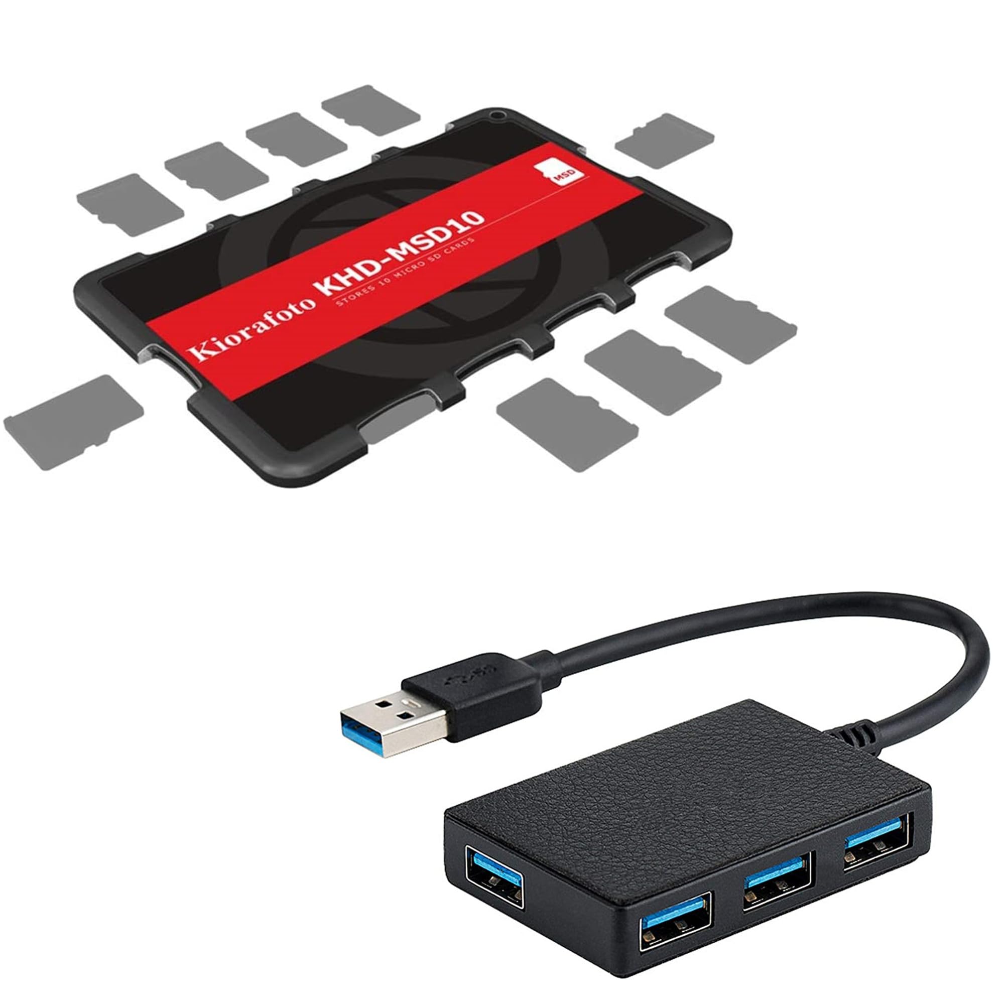 Memory Card Case + USB 3.0 Hub Splitter:Credit Card Size Memory Card with 4 Ports USB 3.0 Hub Splitter