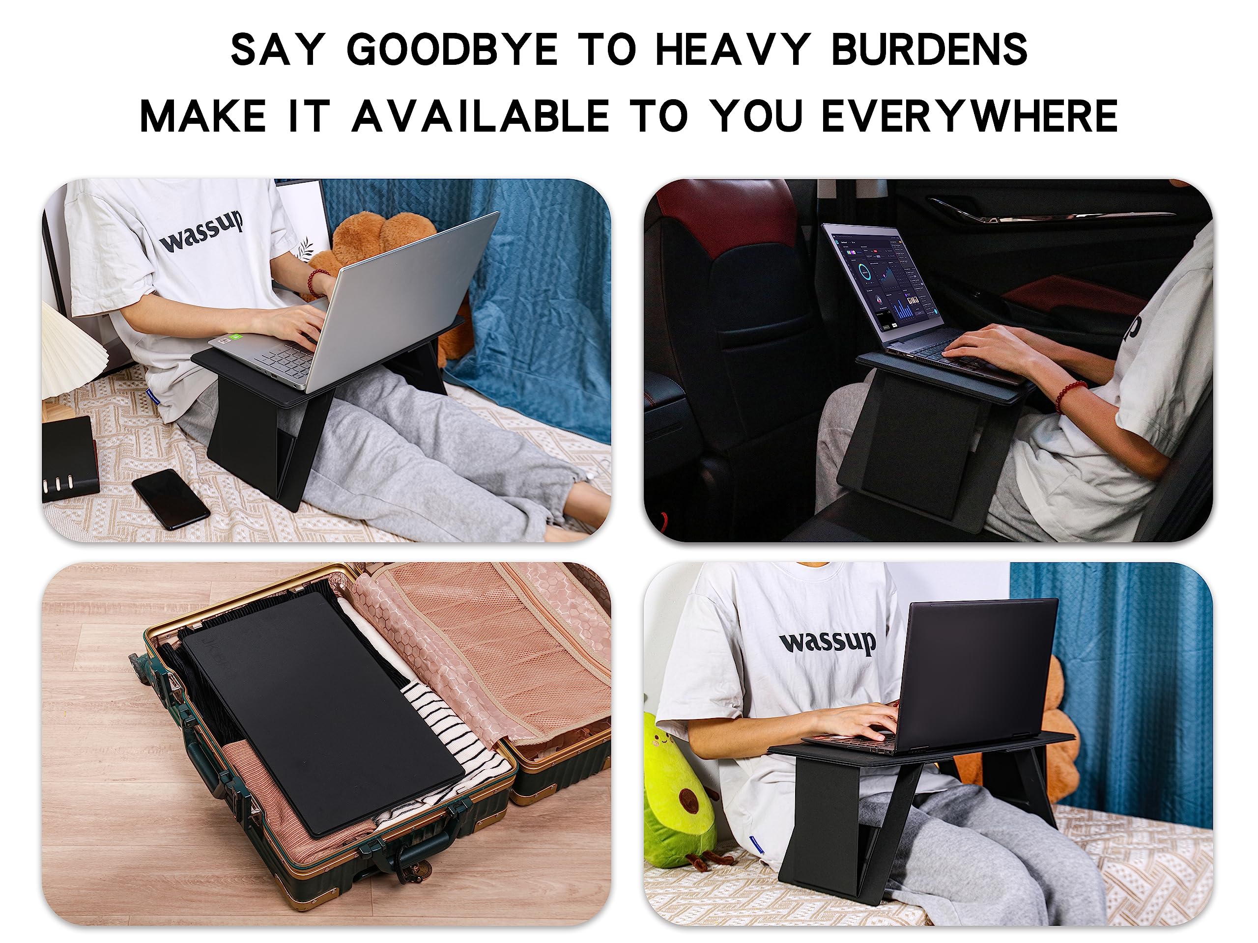 MRJKNRO.KJ Folding Table Desk at Home in The Office and car for Computer Laptop Pad Phone Reading Writing Easy to use Carry and stroage Lightweight (Black, 9.4“X17.7"X8.26")