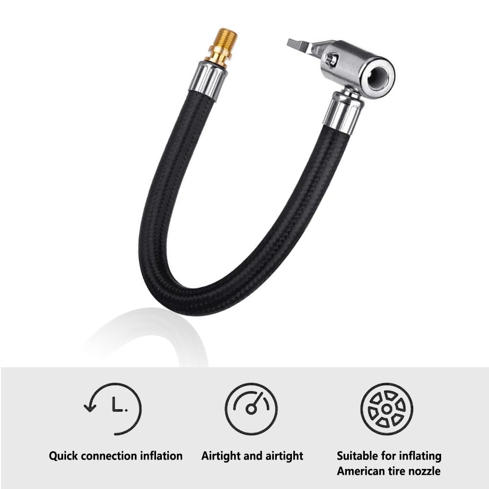 OFBAND Locking Tire Inflator Chuck Extension Adapter,Air Chuck Quick Connect and 20cm/7.8" Tire Inflator Hose for All Standard US Tire Inflator Pump Hose Adapter